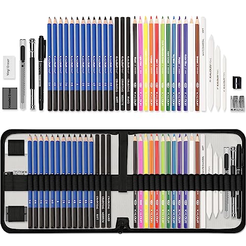 KALOUR Sketching Coloring Art Set - 38 Pieces Drawing Kit with Sketch Pencils,Colored Pencils,Charcoal,Marker,Eraser -Portable Zippered Travel Case - Art Supplies for Artists Beginners Adults Kids