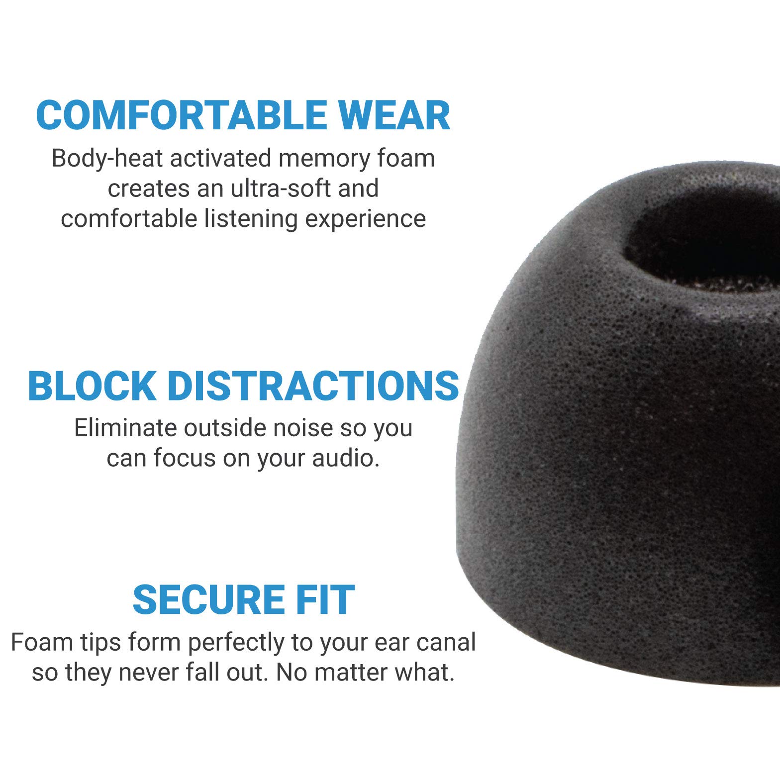 Comply True Grip Pro Memory Foam Tips for All JLAB Devices (Medium, 3 Pairs), Black