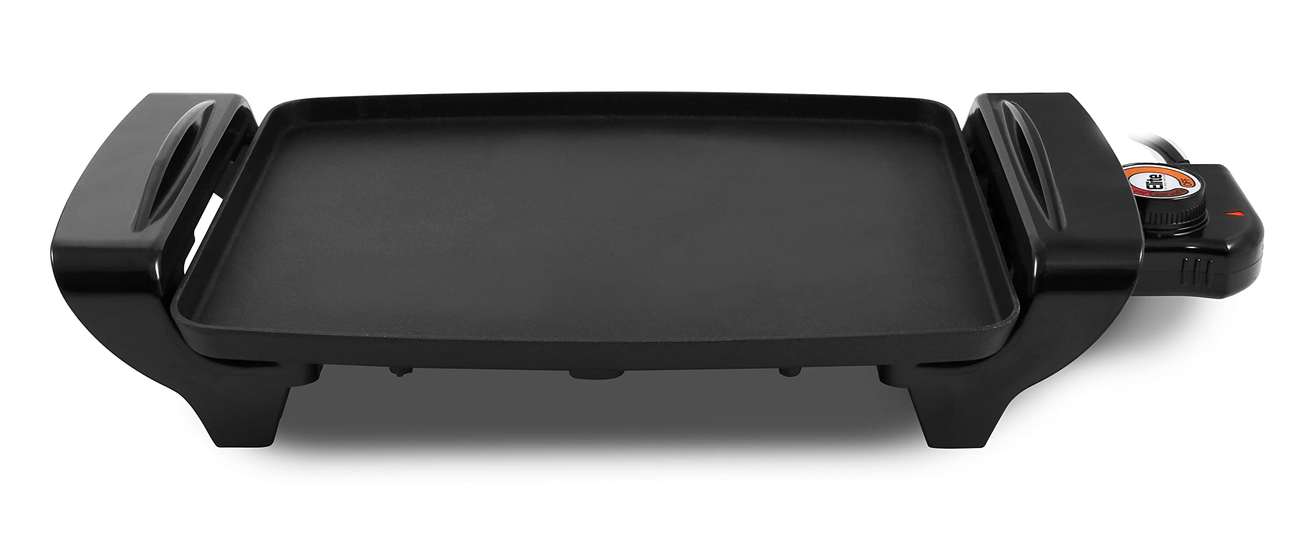 Elite Gourmet EGR-2722B Electric 10.5" x 8.5" Griddle, Cool-touch Handles Non-Stick Surface, Removable/Adjustable Thermostat, Skid Free-Rubber Feet, Black