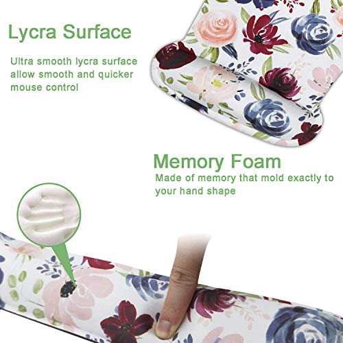 Dooke Keyboard Wrist Rest Pad and Mouse Wrist Rest Support, Comfort Wrist Rest Pad with Non-Slip Rubber Base & Memory Foam Support for Working Gaming Fatigue Pain Relief Art Flowers