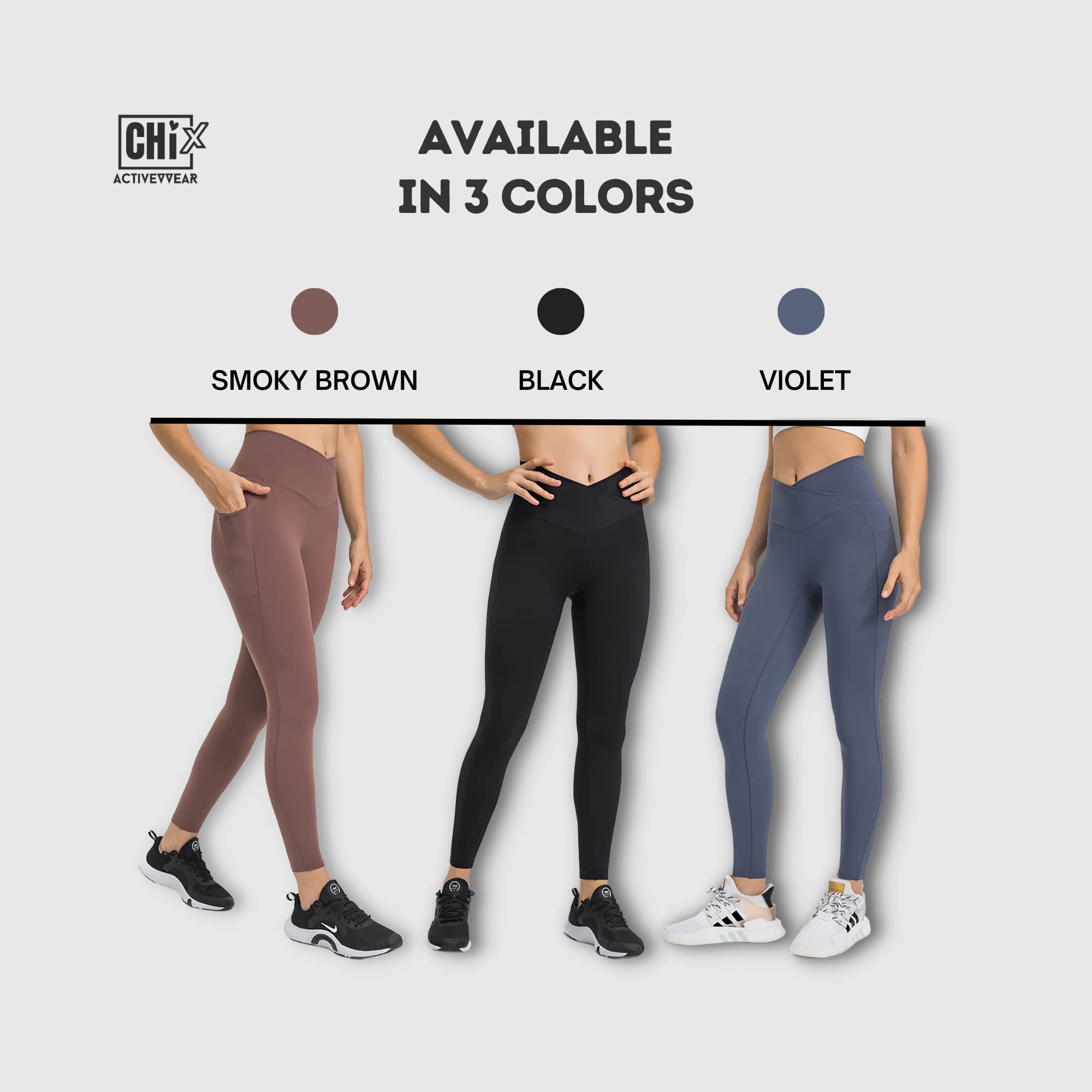 CHi X Cross Waist Butter Soft Leggings for Women - Light Gym Clothing with High Control and Pockets (as1, Numeric, Numeric_6, Regular, Regular, Black)