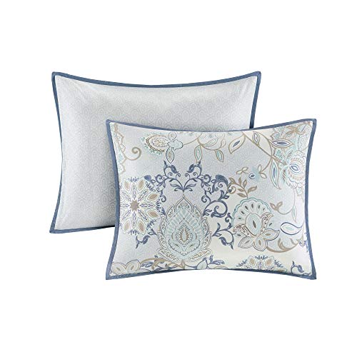 Madison Park Season Set, Matching Bed Skirt, Decorative-Pillows, Queen(90"x90"), Isla, Floral Medallion Blue 8 Piece
