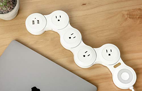 Flexible Surge Protector Power Strip, 6 Feet Long Cord 4 Outlets 2 USB (10V/13amp Flat Plug) with Overload Protection Extension Cord,Suitable for Home Office Travel,White