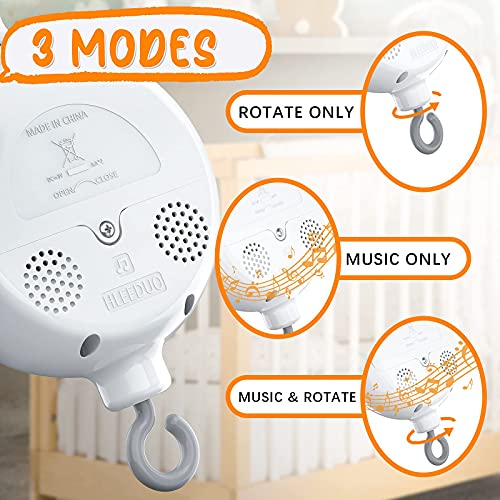 FEISIKE Crib Mobile Motor, Baby Music Box Spinner with 3 Modes(Turn & Music,Turn Only, Music Only) Volume Control,12 Lullabies,Portable Sound Machine,Auto-Off 30 Minutes, Battery Operated
