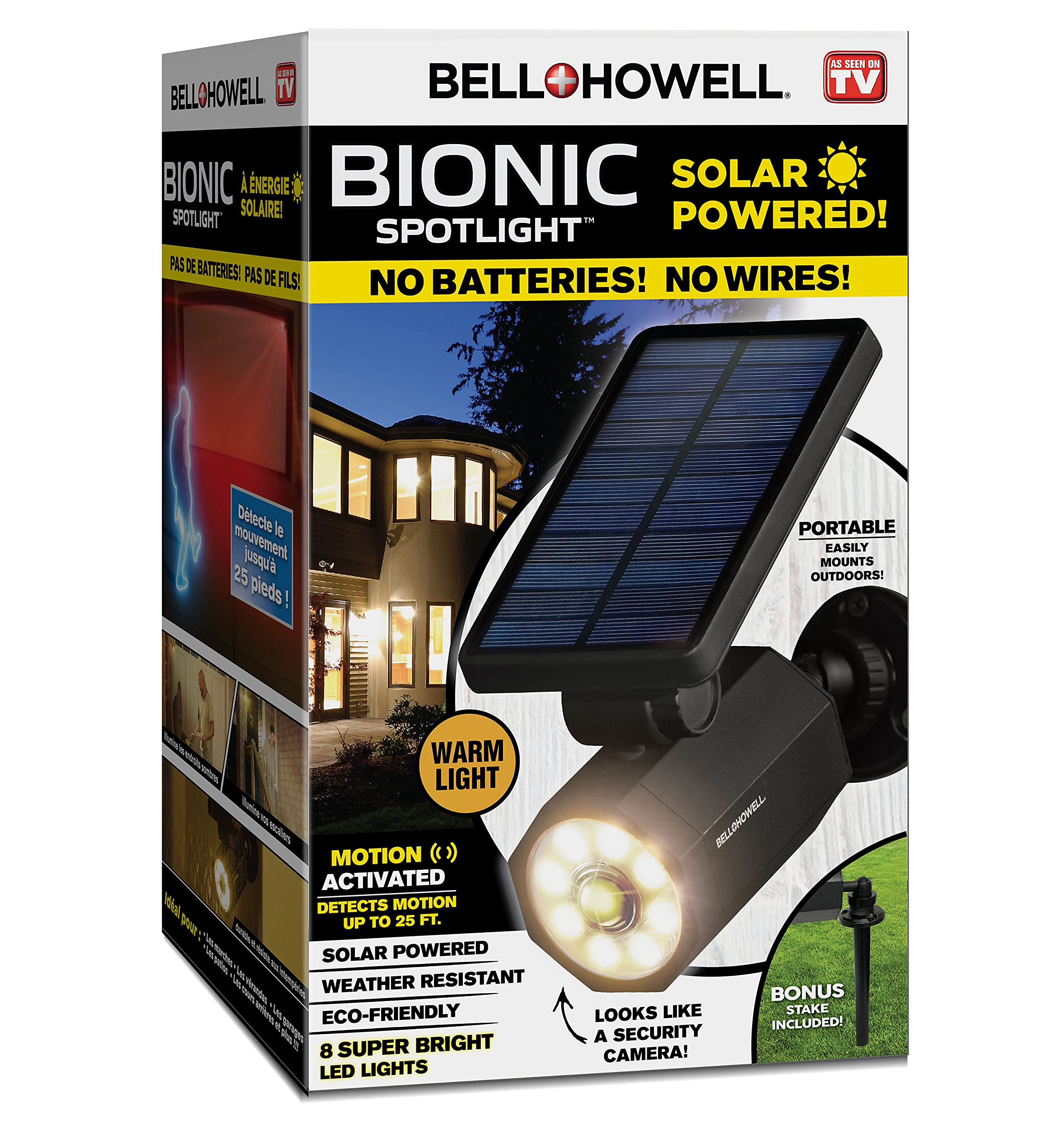 Bell+Howell Bionic Spotlight Warm Light Solar Lights Outdoor with Motion Sensor Super Bright 8 Bulb LED Lights Waterproof Landscape Spotlights for Patio Yard Garden Outdoor Lighting As Seen On TV