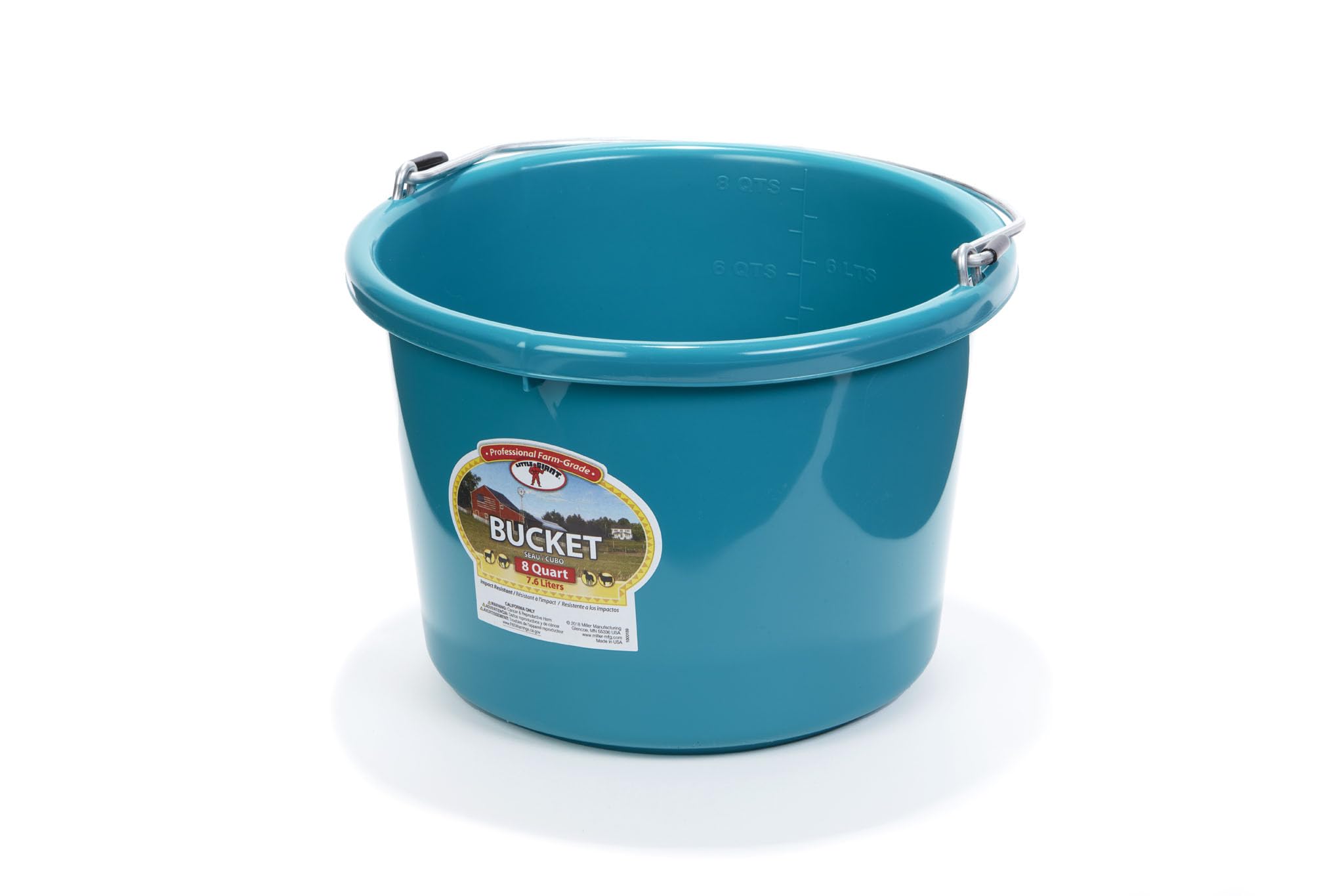 Little Giant® Plastic Animal Feed Bucket | Round Plastic Feed Bucket with Metal Handle | Made in USA | 8 Quarts