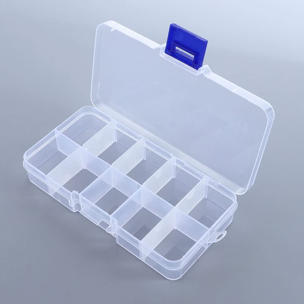 Clear Plastic Fishing Tackle Box, Fishing Lure Bait Hooks Storage Box Case Container Organizer with Adjustable Dividers(Transparent Blue Buckle)