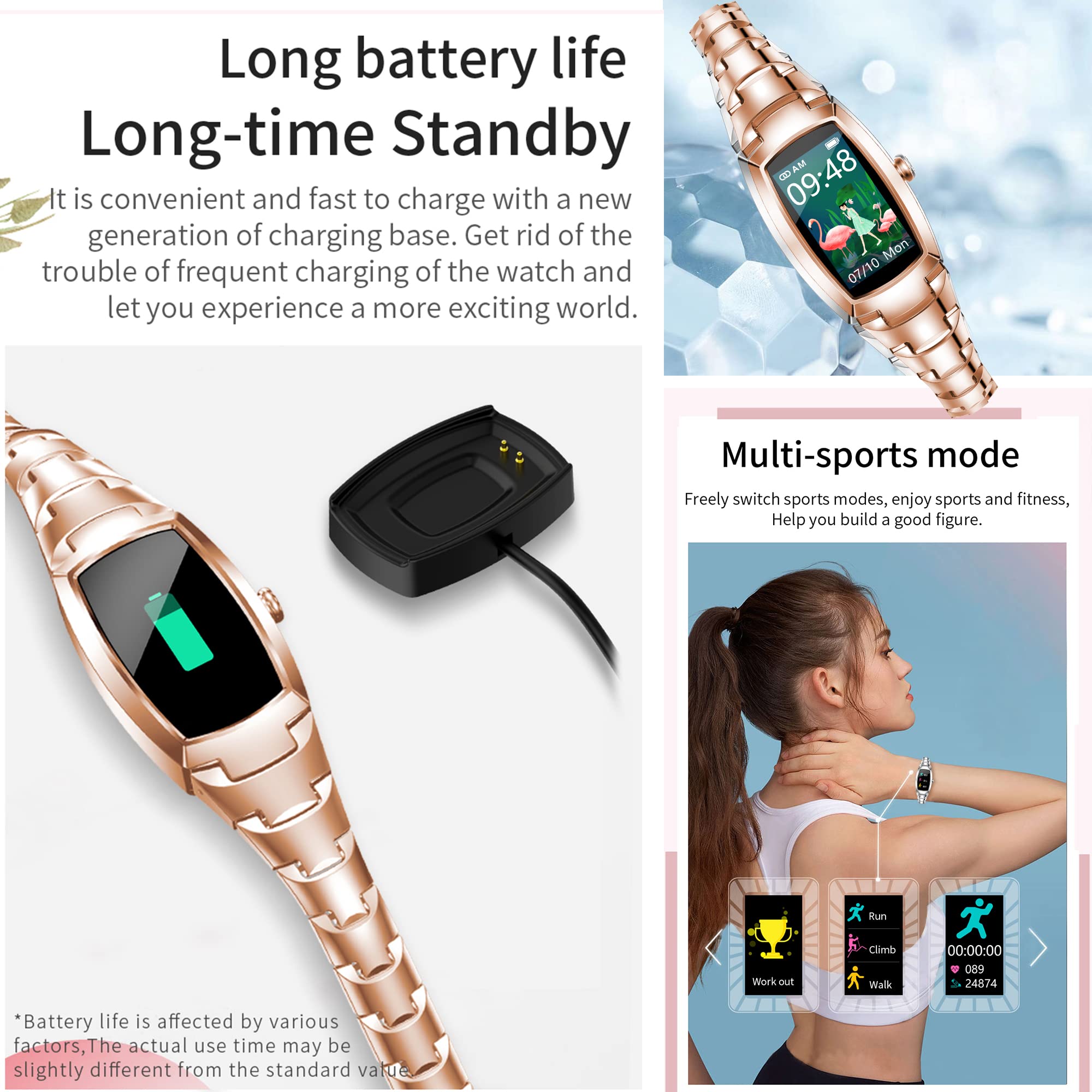 GMYOOD Smart Watch for Women, 2022 Smart Watch for Android Phones & iPhone Compatible, IP67 Waterproof Stainless Steel Activity Tracker with Blood Pressure Heart Rate SpO2 Sleep Tracker (Gold)