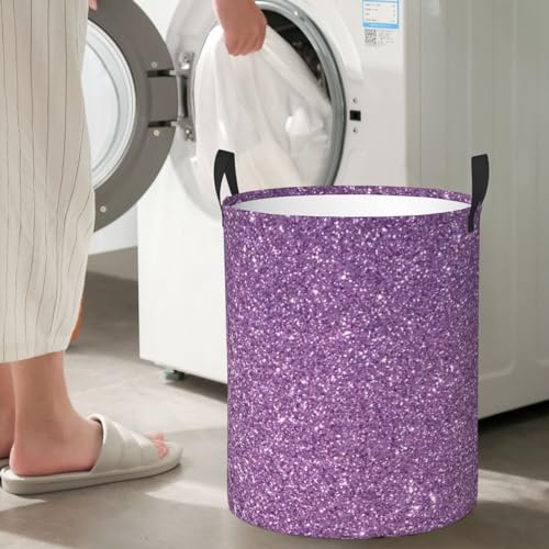 Gbuzozie Purple Glitter Prints Round Laundry Hamper Storage Basket Toys Clothes Organizer Bin For Home Bathroom Bedroom Dorm Nursery, 38l