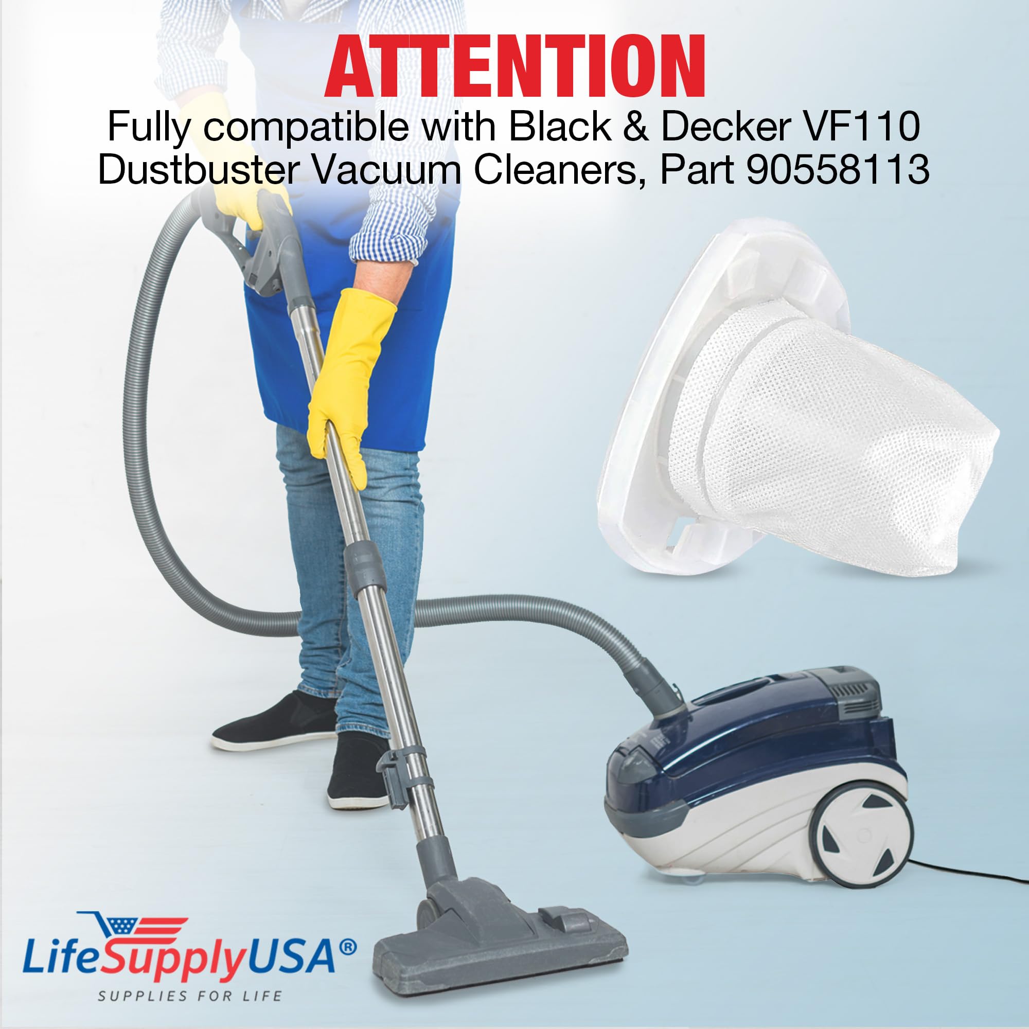 LifeSupplyUSA Vacuum Filter Replacement Cups Compatible with Black & Decker VF110 Dustbuster Vacuum Cleaners, Part 90558113