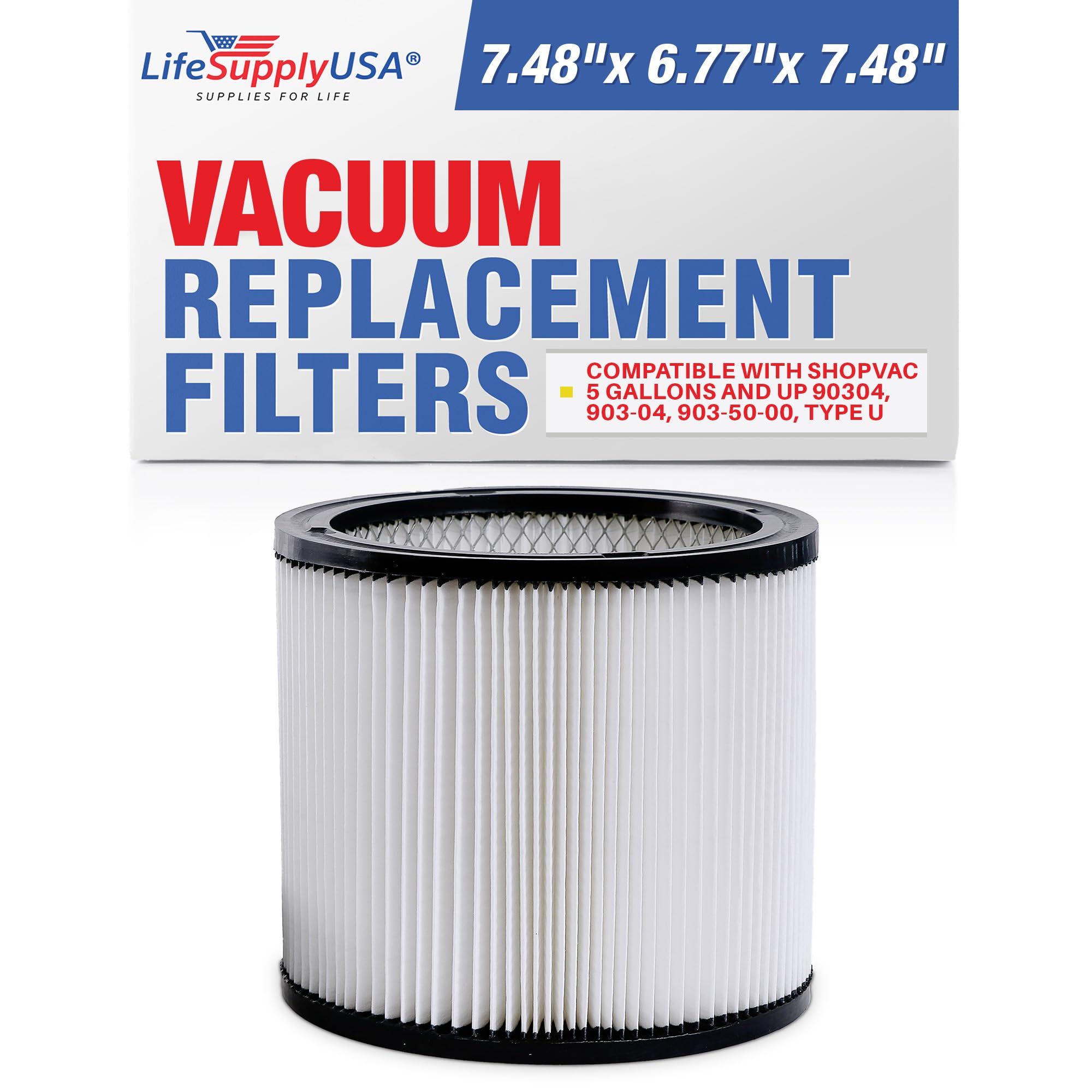 LifeSupplyUSA Wet/Dry Vacuum Filter Replacement Compatible with ShopVac 5 Gallons and Up 90304, 903-04, 903-50-00, Type U