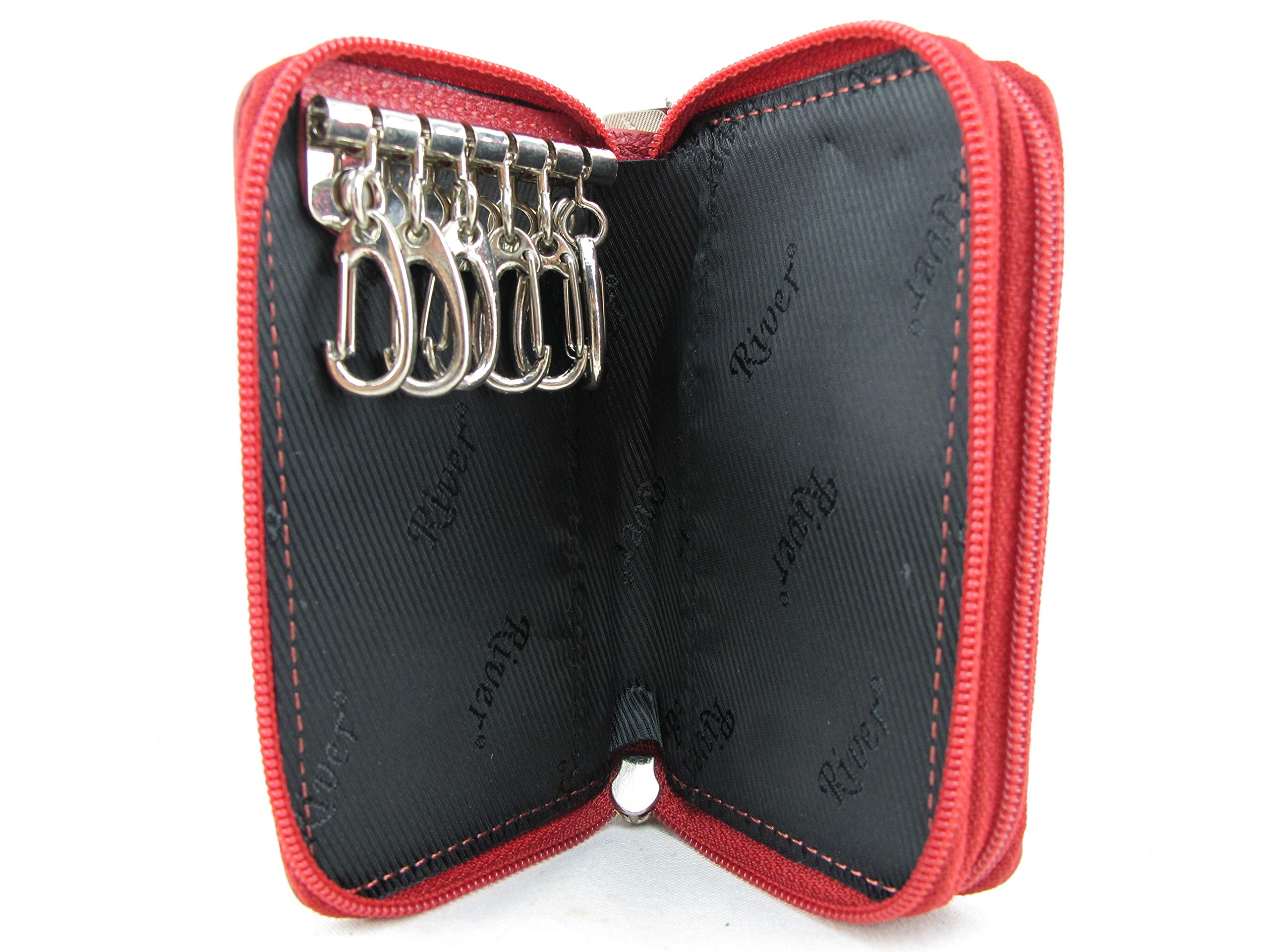 Pelgio Genuine Crocodile Skin Leather Zip Around Key Holders Wallet Coins Purse (Black) (Black)