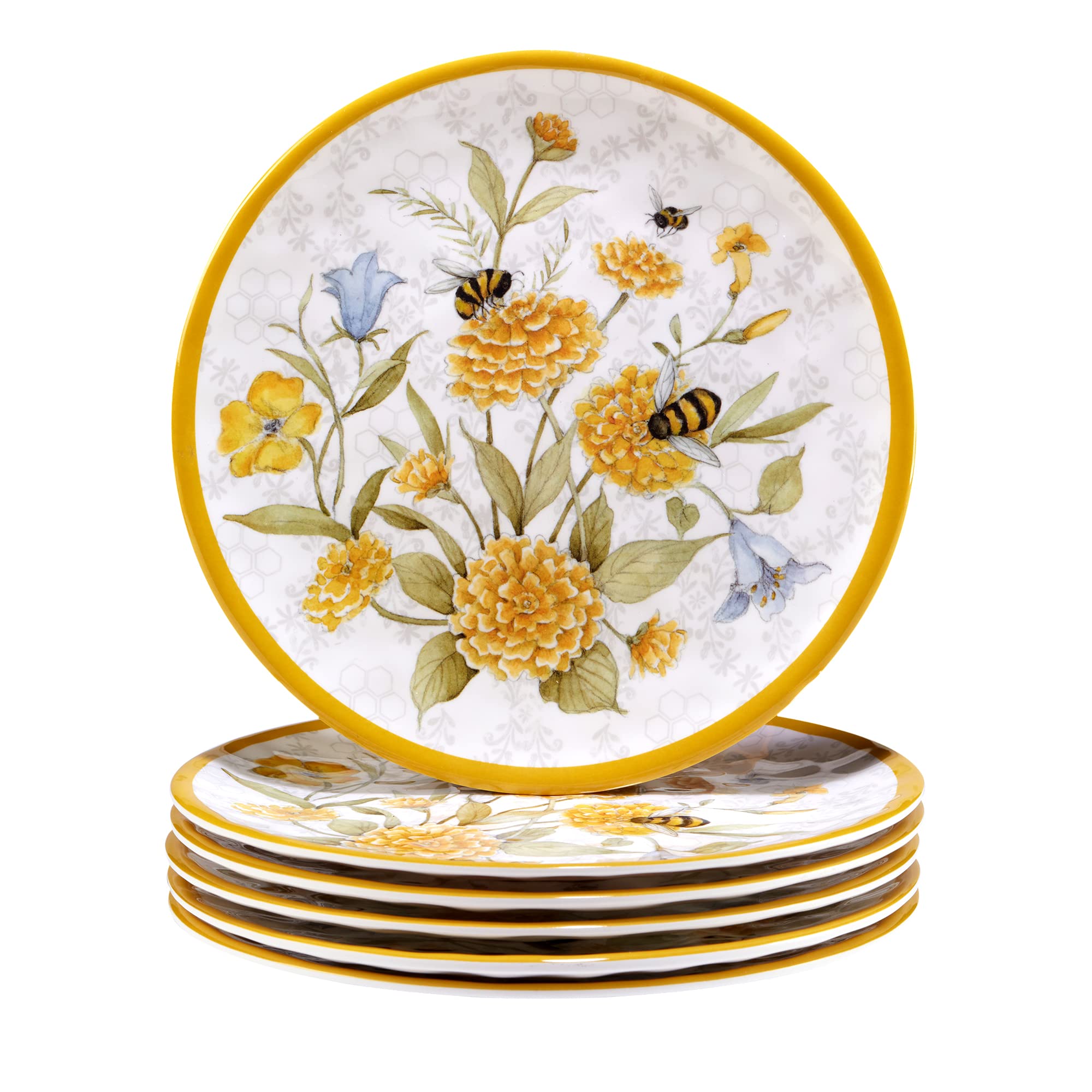 Certified International Bee Sweet 9" Melamine Salad/Dessert Plates, Multicolor, Medium, Set of 6