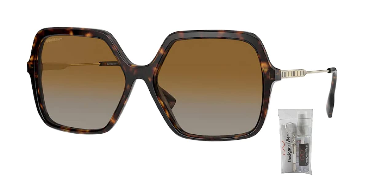 BURBERRY BE4324 Isabella 3002T5 59MM Dark Havana/Polarized Brown Gradient Square Sunglasses for Women + BUNDLE With Designer iWear Eyewear Kit
