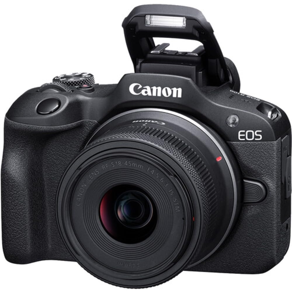 Canon EOS R100 Mirrorless Camera with 18-45mm Lens Bundled with 64GB Memory Card + 49mm UV Filter + Microfiber Cleaning Cloth + Digital Camera Case (5 Items)