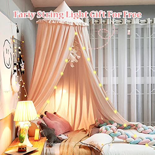 Hommi Lovvi Bed Canopy for Girls, Dreamy Frills Ceiling Hanging Princess Canopy Bedroom Decoration Soft Canopy Net Reading Nook, Extra Large Full Queen Size Bed Canopies - Light Pink