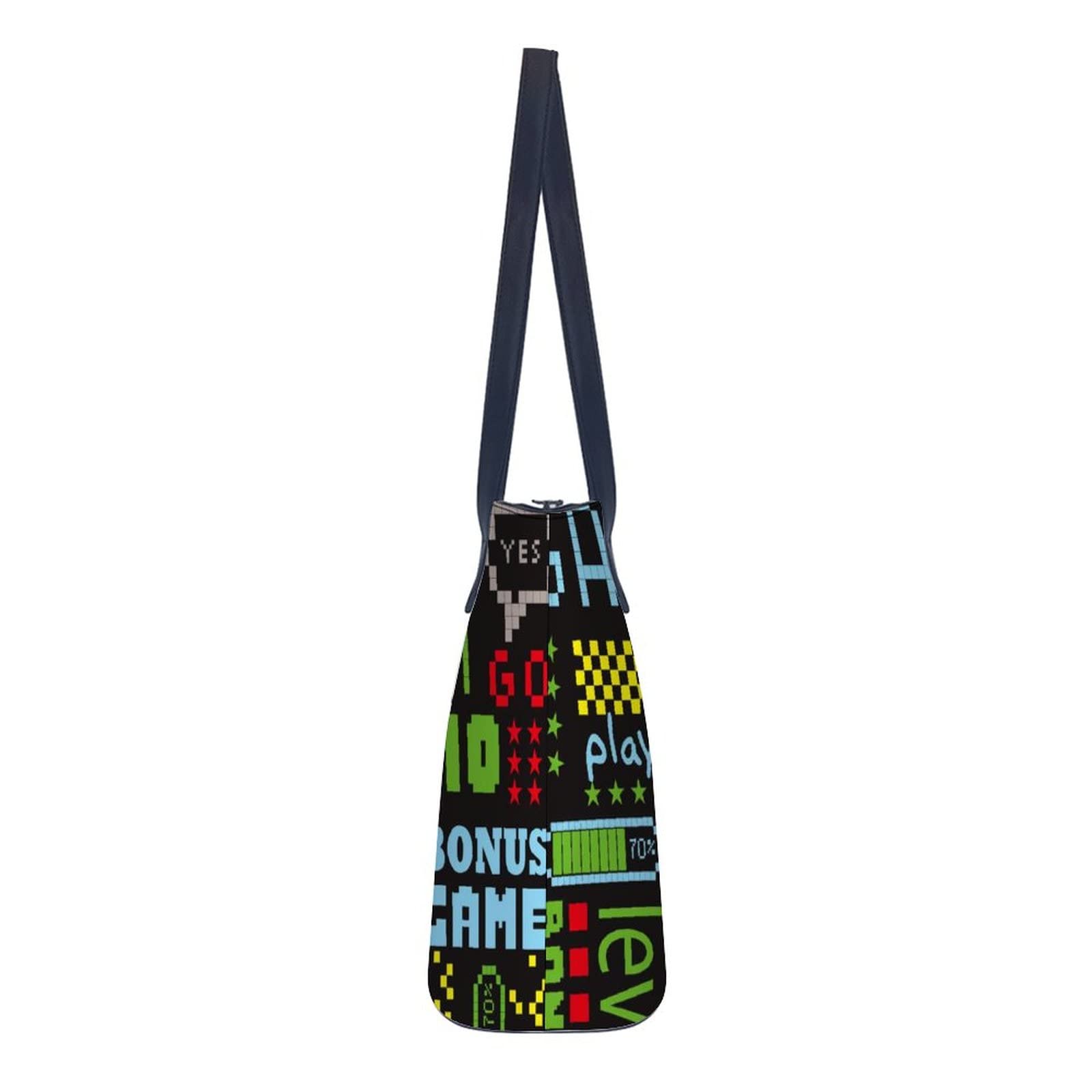 Pixel Words Game Style Women's Tote Bag PU Leather Shoulder Bag Handbags Purse For Work Shopping Travel