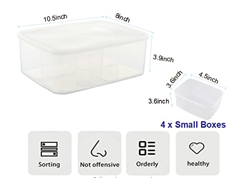 KNC Food Storage Containers with Lids Airtight,Reusable Fresh Produce Fruit Storage Organizer, Refrigerator Food Fresh Box with 4 detachable small boxes for Storing Fish, Meat, Vegetables,Grain
