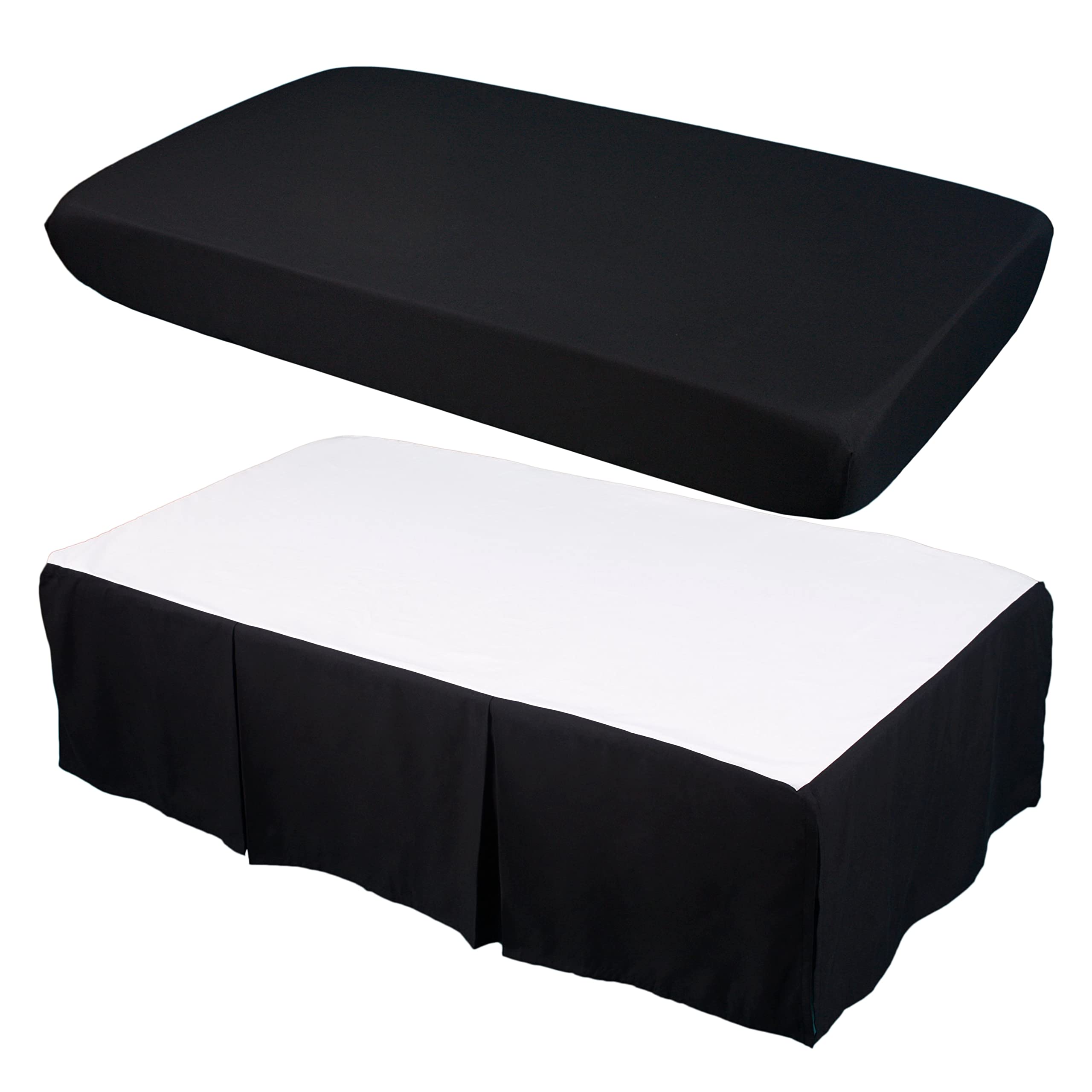CaSaJa Original Crib Sheet and Skirt Set for Baby Boy Girl, Breathable Soft Nursery Crib Bedding Set Standard, 14â Drop Pleated Bedskirt Black, 9â Deep Pocket Fitted Mattress Bed Sheet Black