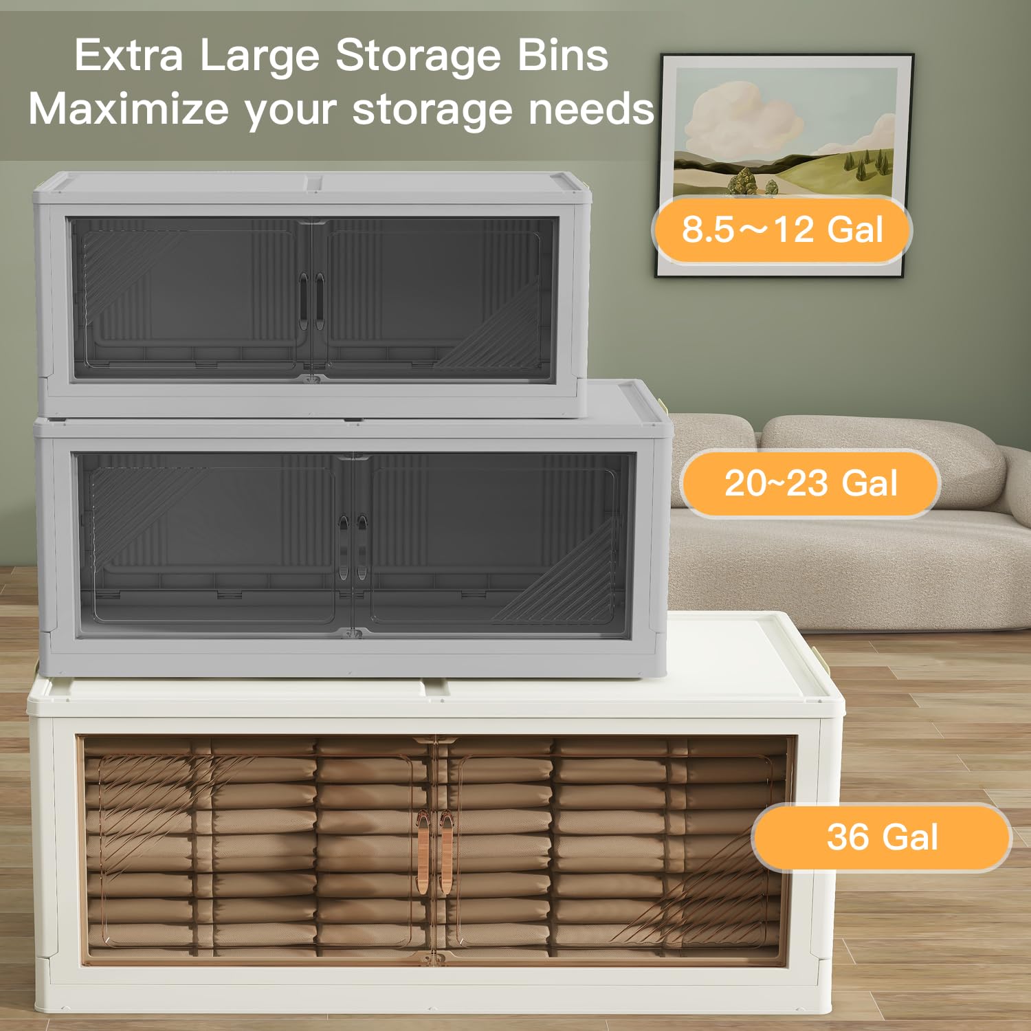 Dimmeda Storage Bins with Lid, 29 Gal Collapsible Storage Bins, 4 Packs Stackable Storage Bins with Wheels,Large Closet Organizers and Storage, Double Door Stackable Storage Bins for Home, Ofiice
