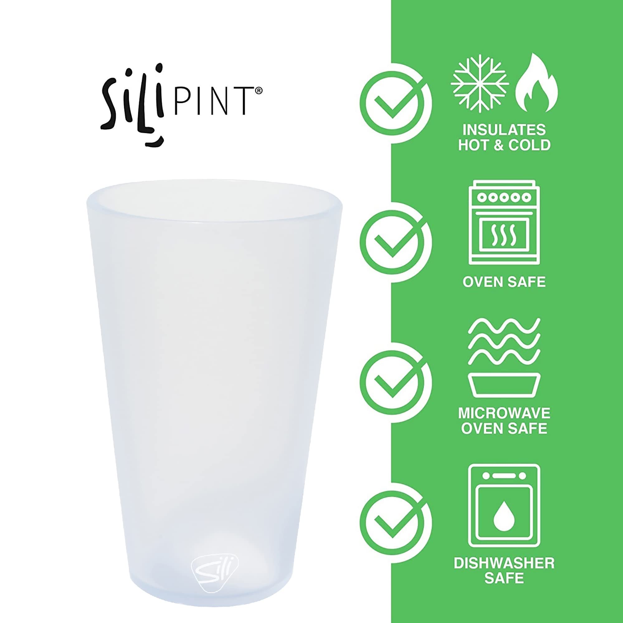Silipint: Silicone Pint Glasses: 4 Pack Icicle - 16oz Reusable Unbreakable Cups, Flexible, Hot/Cold, Non-Slip Easy Grip
