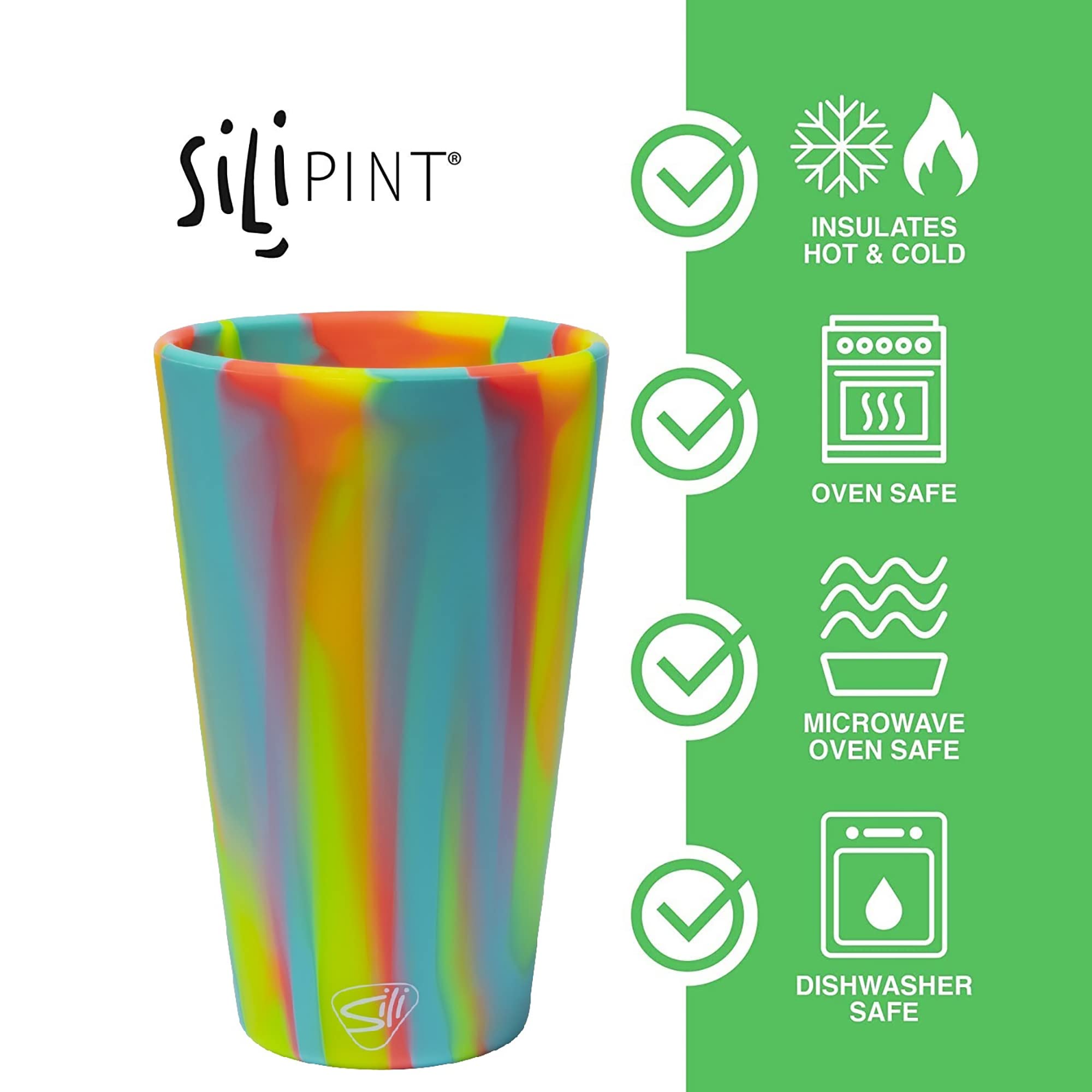 Silipint: Silicone Pint Glasses: 2 Pack -Sugar Rush & Aurora -16oz Unbreakable Cups, Flexible, Sustainable, Hot/Cold, Seasonal Color