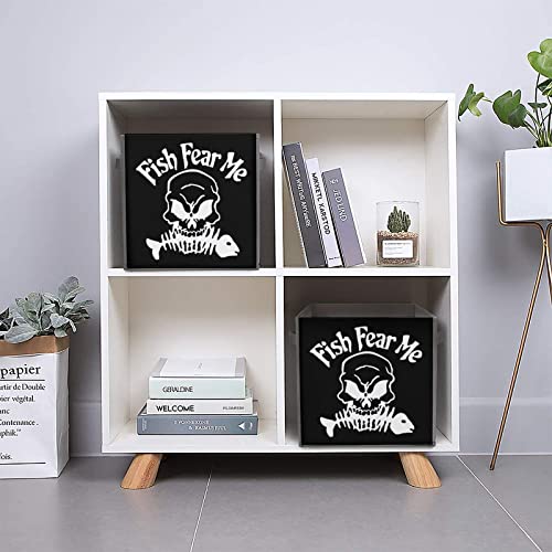 Fish Fear Me Canvas Collapsible Storage Bins Cube Organizer Baskets with Handles for Home Office Car