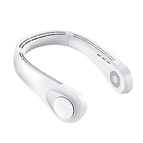 Leafless USB Hanging Neck Fans, Hands Free Bladeless Fan, Portable Rechargable Battery Personal Fan Portable Around Neck Fan, Leafless, Rechargeable, Headphone Design,3 Speed, White