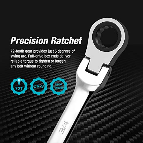 DURATECH 5-Piece Extra Long Flex-Head Ratcheting Wrench Set & 5-Piece Extra Long Box End Wrench Set, CR-V Steel
