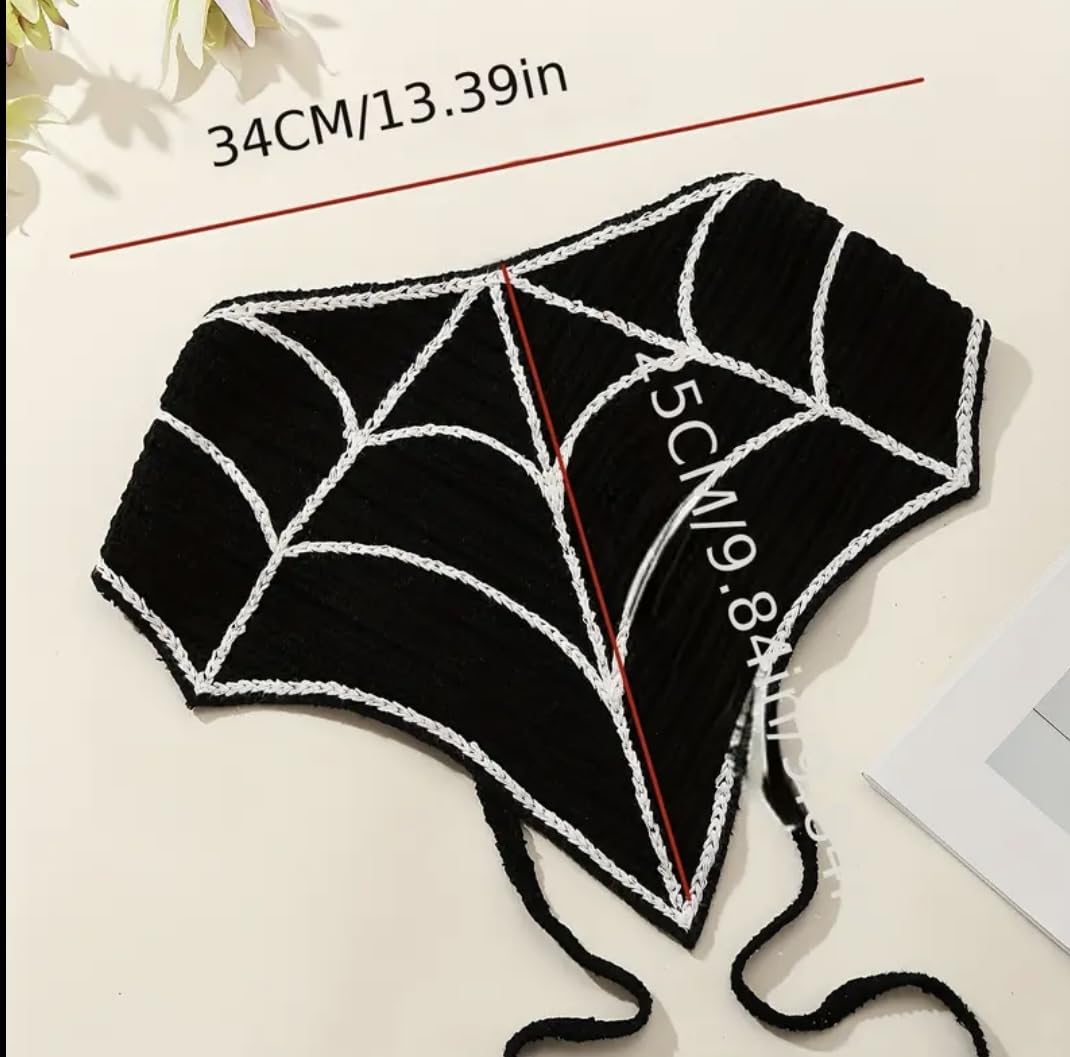ClawsandPaws Gothic Spiderweb Crochet Bandana Scarf, Spiderweb Greyscale Halloween Style, Spider Web Witch Board Gothic Neck Bandanas, Triangle Headband, Unisex, Black