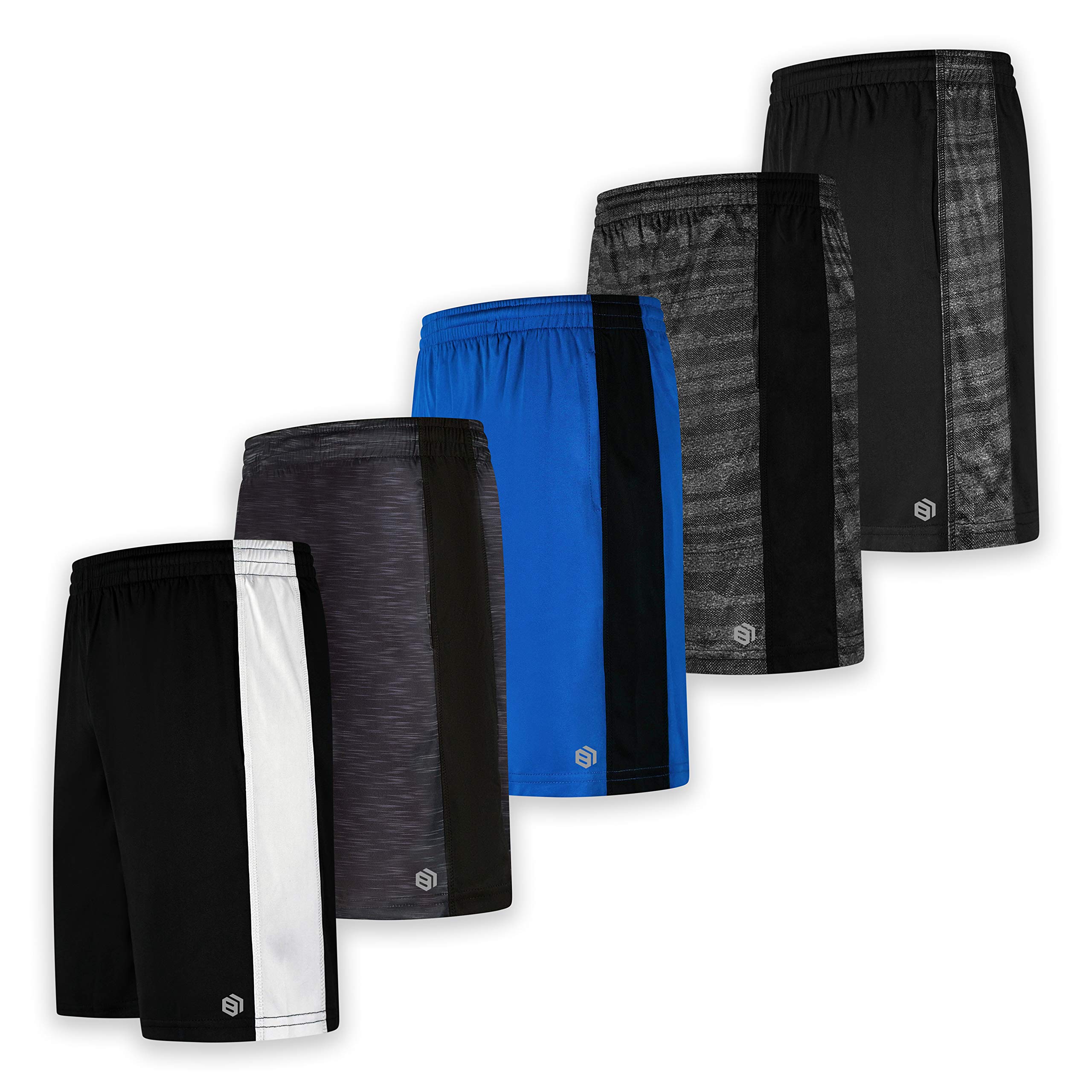BROOKLYN + JAX Men's Premium Active Athletic Performance Shorts with Pockets - 5 Pack