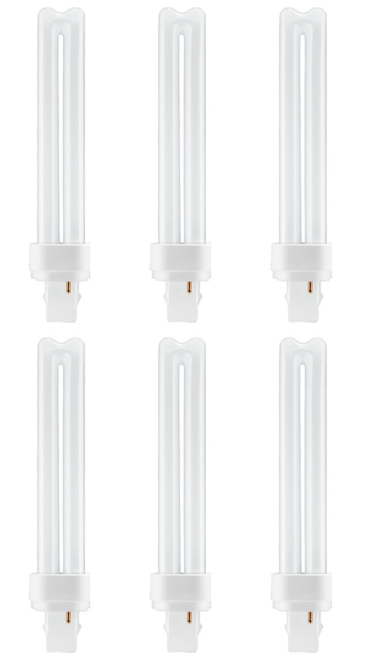 GE (6 Bulbs) Bright Cool White 26 watt Plug-in CFL G24d-3 Base, 6.7 inch, F26DX, 4100K Cool White Compact Fluorescent CFL Light Bulb