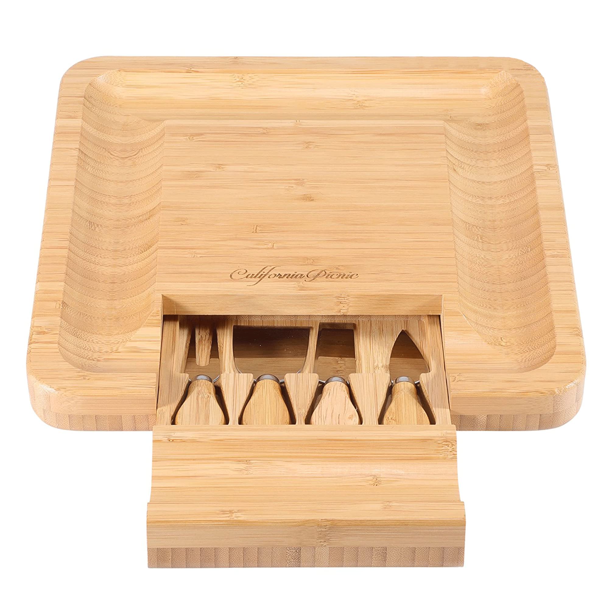Cheese Board and Knife Set | Charcuterie Board | Bamboo Cheese Tray with Cheese Knives Sets | Large Wooden Cheese Plate and Cheese Platter Board Set | Cheeseboard Gift Set 50th Birthday | Wedding Gift