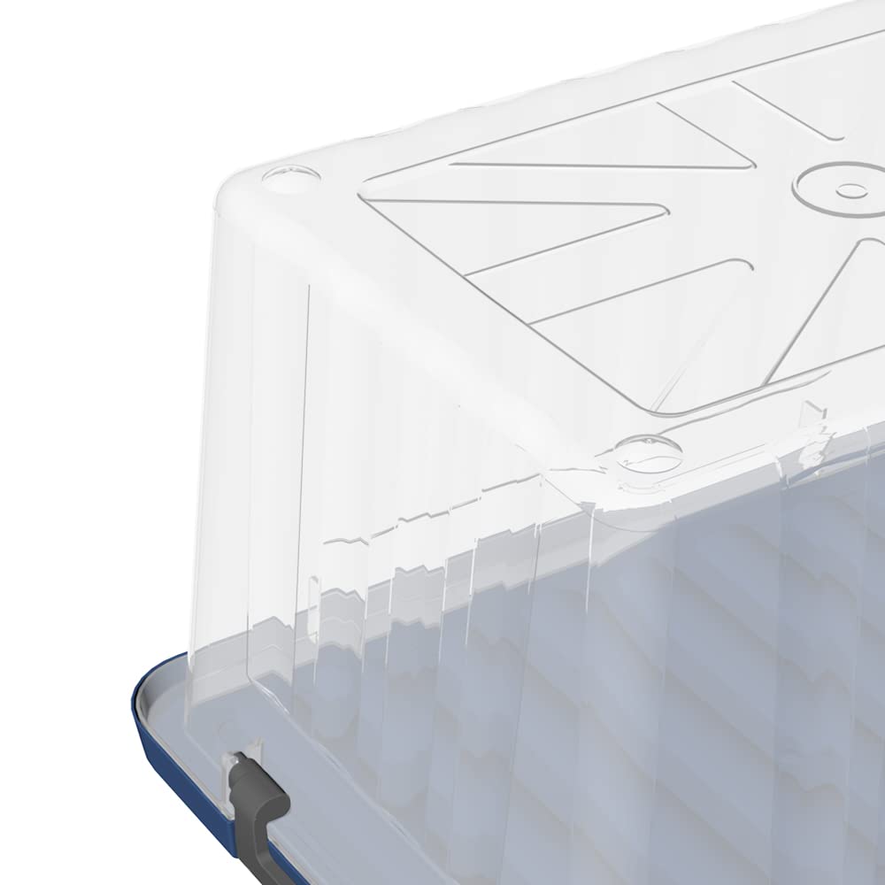 Cetomo 80L*3 Plastic Storage Box,Transparent, Tote box,Organizing Container with Durable blue Lid and Secure Latching Buckles, Stackable and Nestable, 3Pack, with Buckle