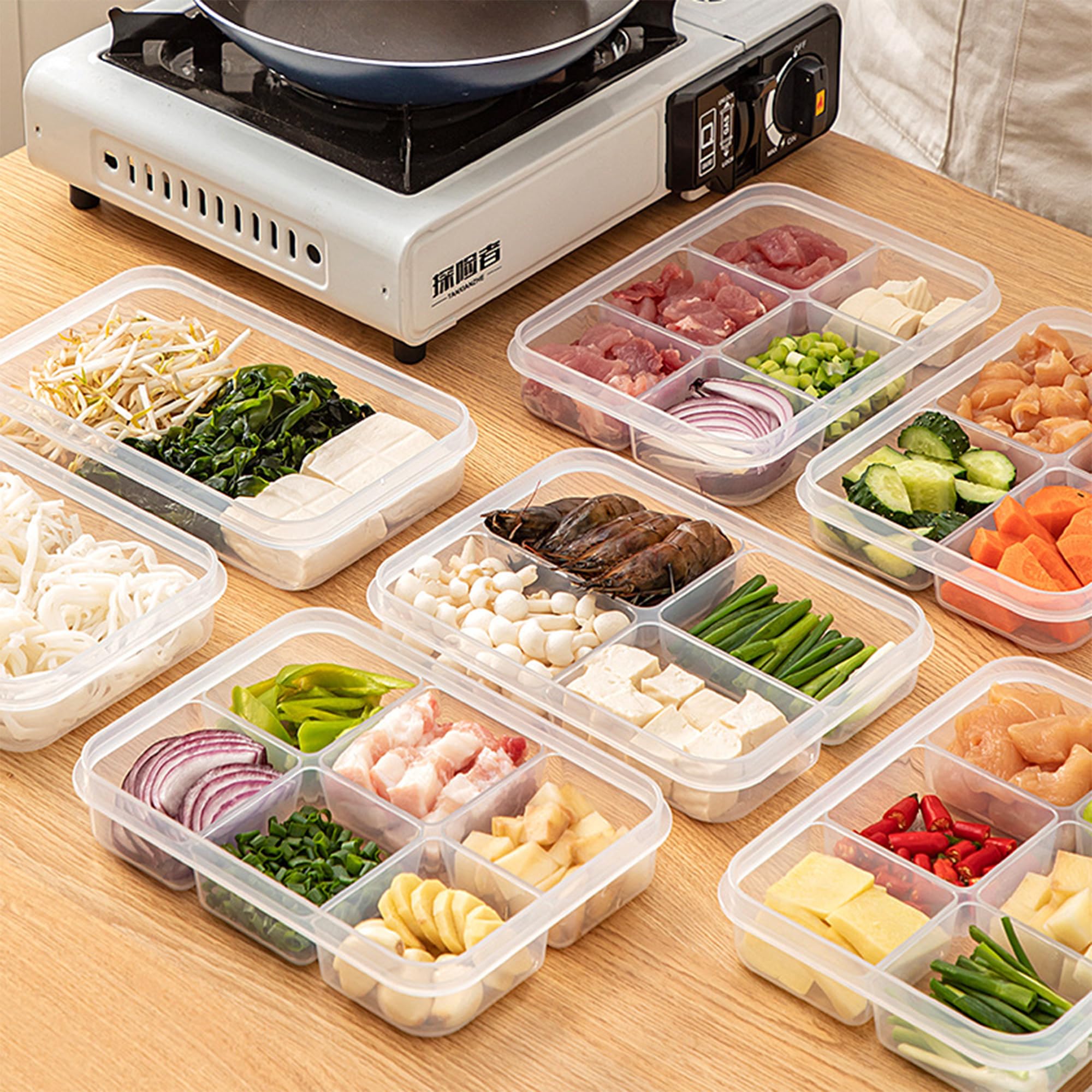 Dingerjar Divided Veggie Tray With Lid Snackle Box Food Storage Containers-6 Compartment Reusable Food Preserving Tray For Fridge, Organizer For Meat, Fruits, Snacks, Nuts,2 pcs