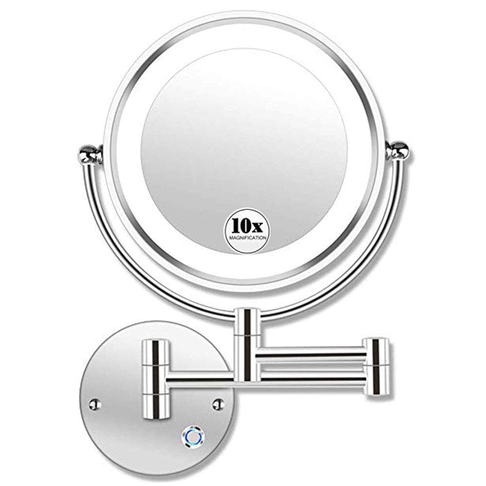 CZQ Makeup Mirror Wall Mount LED, 10X Magnification, 360°Swivel 12" Extension Two-Side Retractable Makeup Mirror for Bathroom Bedroom,8.5 Inch