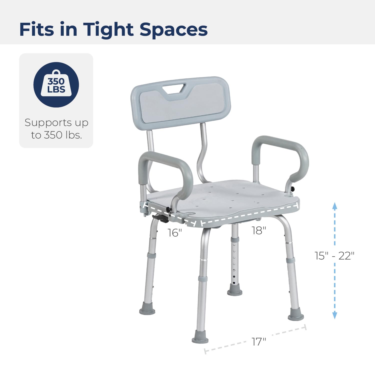 Drive Medical PreserveTech 360-Degree Swivel Shower Chair with Arms & Back, Grey