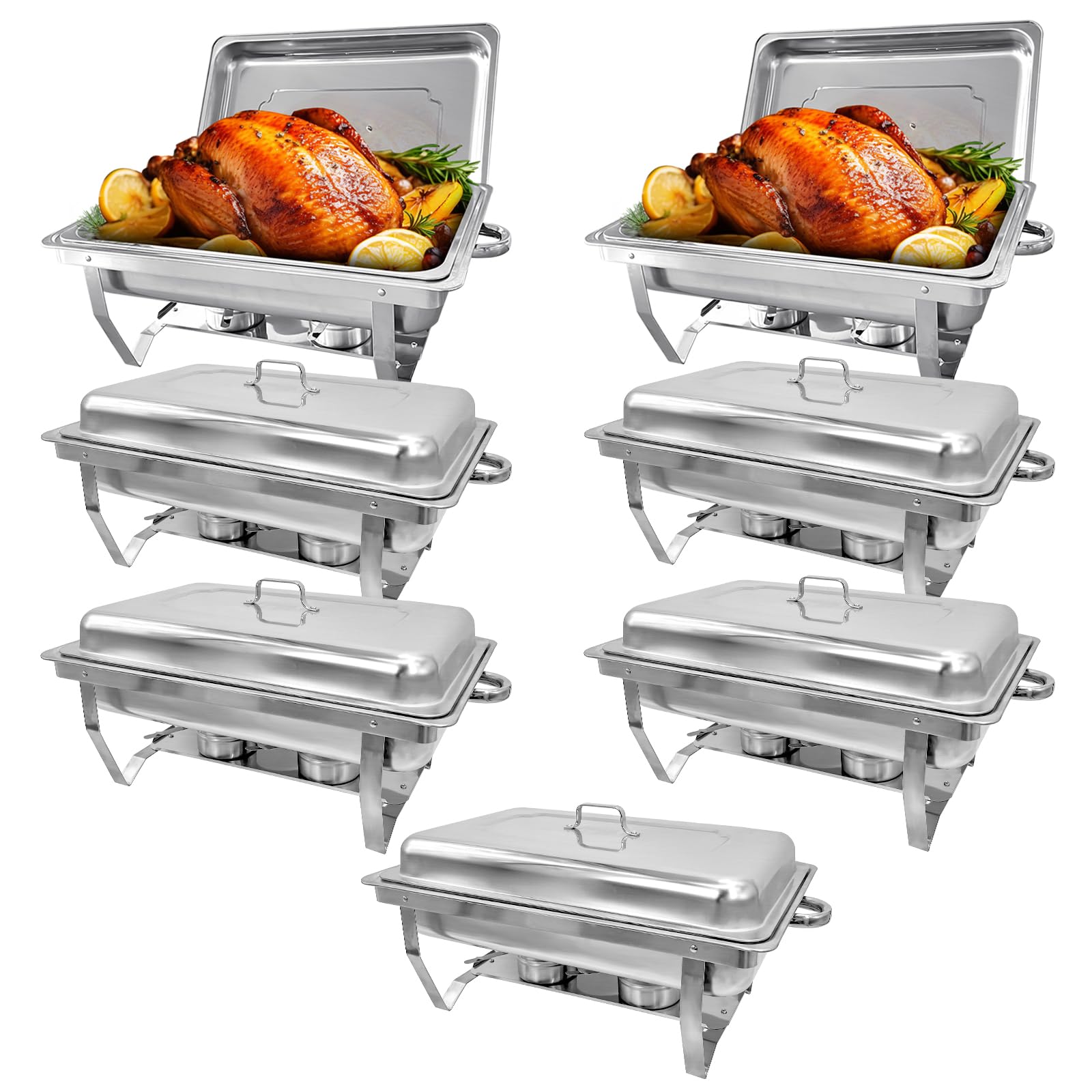 EVGTTI 7 Pack Stainless Steel Chafing Dishes 8 Quart Full Size Chafing Dish Buffet Set Silver Rectangular Catering Chafer Warmer for Buffet Banquet Party Catering Supplies