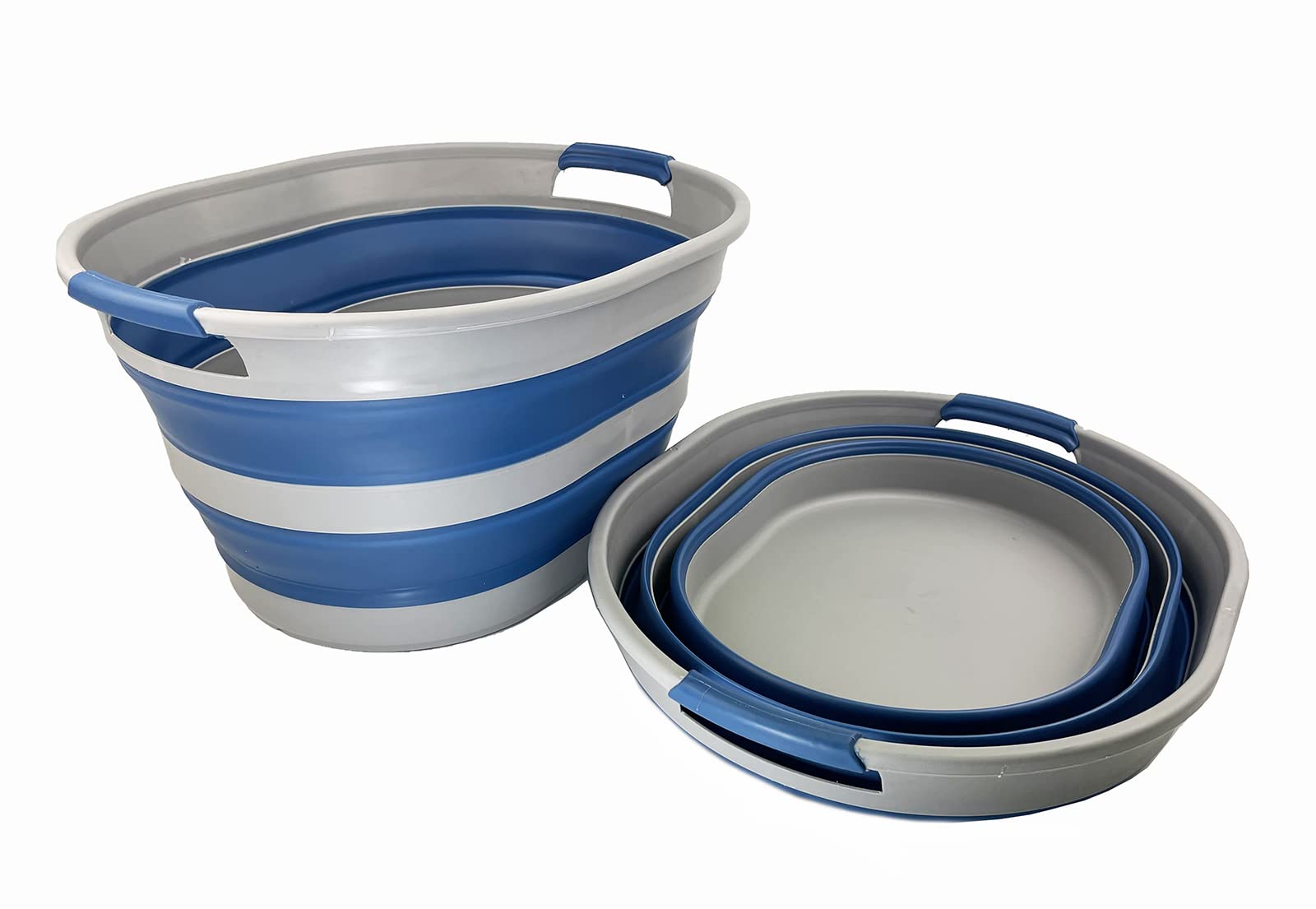 SAMMART 23L (6 Gallons) Collapsible Plastic Laundry Basket - Oval Tub - Foldable Storage Container/Organizer -Portable Washing Tub -Space Saving Laundry Hamper (Grey/Mist Blue (Set of 2))