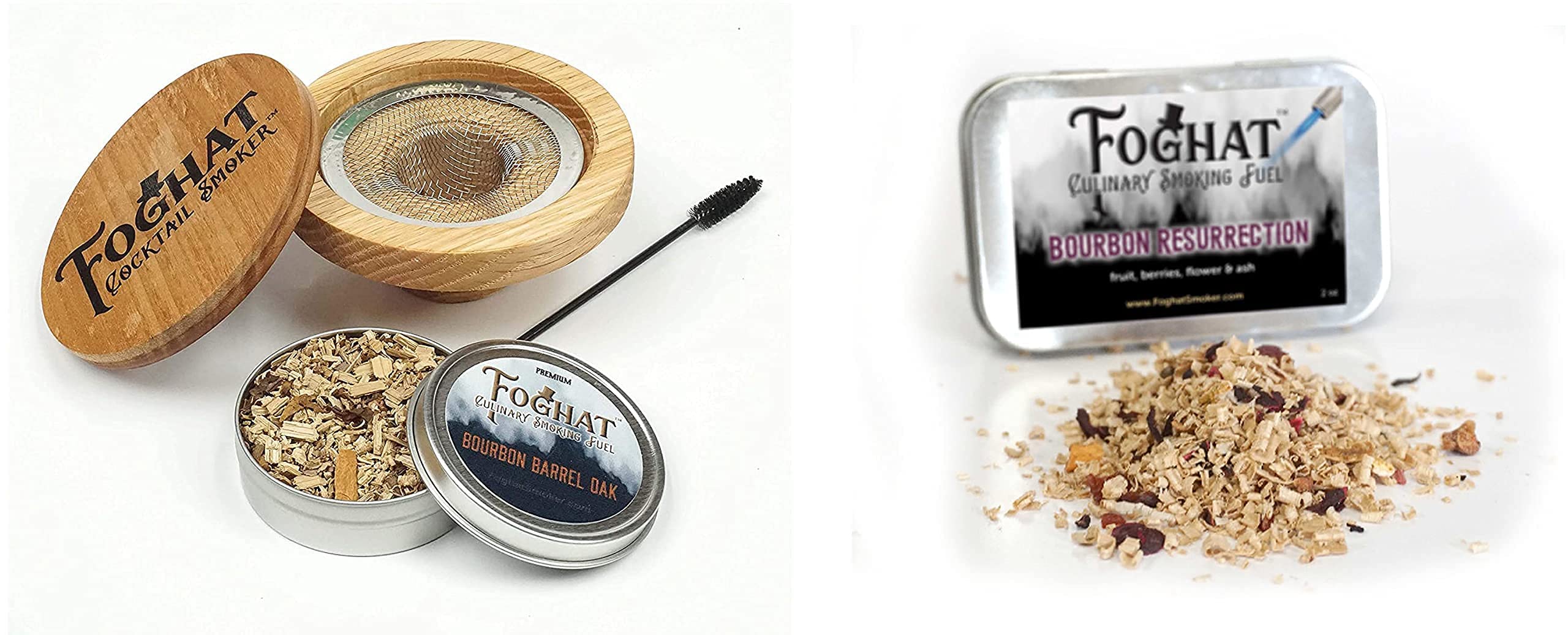 Foghat Cocktail Smoker with Bourbon Barrel Wood Shavings and Bourbon Resurrection Foghat Culinary Smoking Fuel Bundle