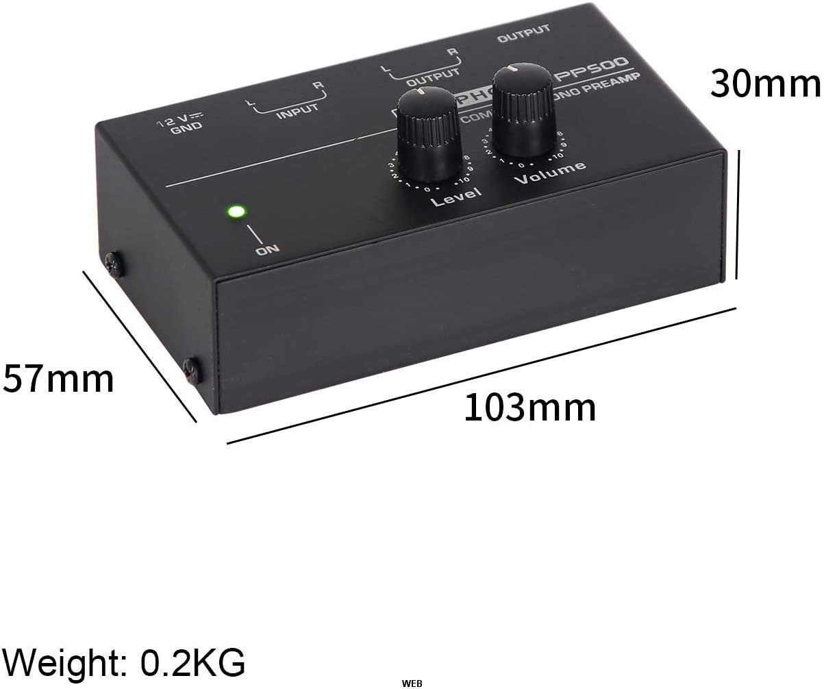 Phono Turntable Preamp-Mini Audio Stereo Phonograph,Separate DC 12V Power Adapter, RCA Input, RCA Output & Low Noise preamp,Portable, Independent Knob Control Operation -Depusheng PP500, Black