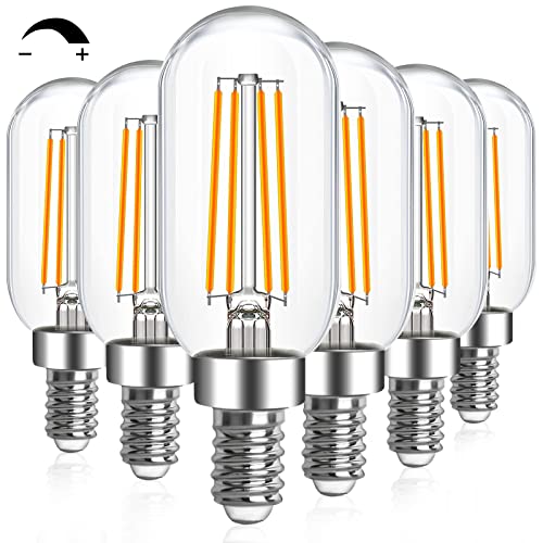 E12 LED Light Bulb 6W Dimmable 60W Equivalent 6-Pack, T6 T25 E12 Candelabra Bulb 600LM LED Filament Bulbs 2700K Warm White with Clear Glass for Chandeliers, Ceiling Fan,Pendant,Wall Sconce,CRI 95+