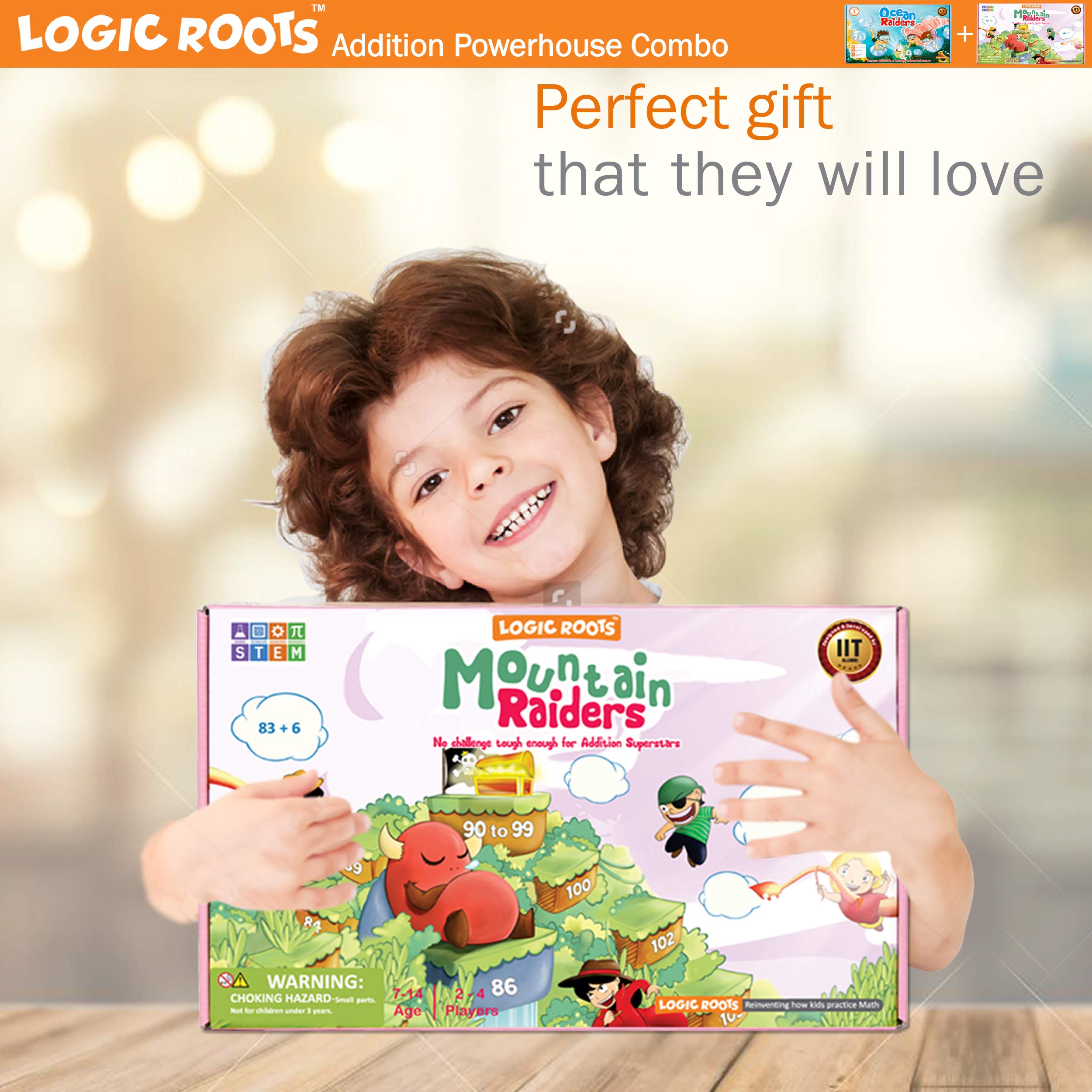 Logic Roots Addition Games - Pack of 2, Mountain Raiders and Ocean Raiders, Math Board Games and STEM Toys for 5- 9 Year Olds, Educational Gift for Kids, Homeschoolers, Kindergarten and Up