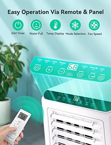VAGKRI Portable Air Conditioners 8000 BTU 3-in-1 AC Unit with Fan & Dehumidifier, Cools up to 150 sq. ft. with Side Handles & Casters, LED Display Full-Function, Remote Control
