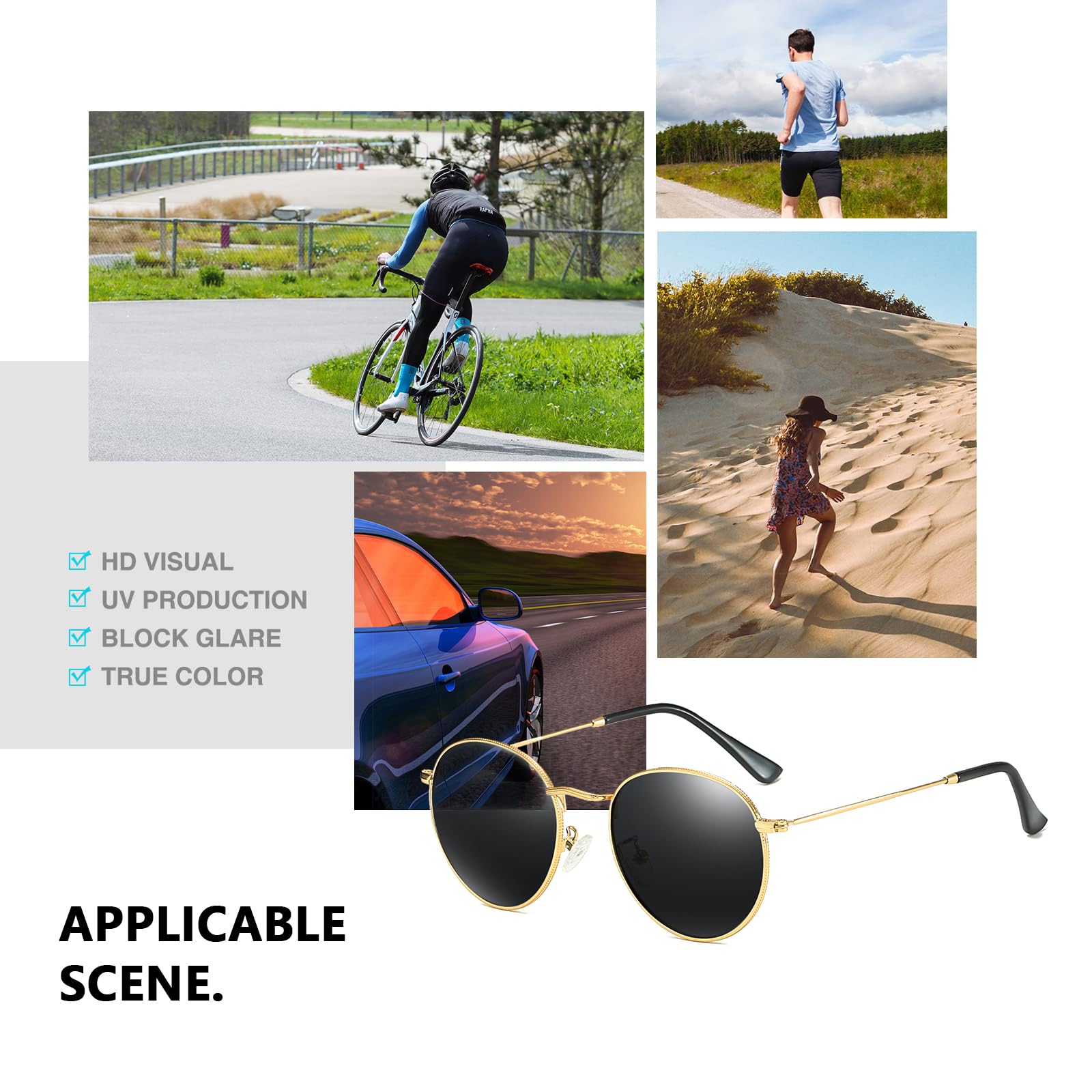 Clear Ant 2PC Polarized Small Sunglasses for Women Vintage Sunglasses Classic Women's Trendy Retro Round Hexagonal Shades