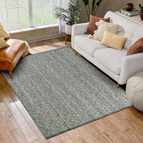 LEEVAN Washable Area Rug 4x6, Hand-Woven Cotton Living Room Rug, Grey/Cream Braided Bedroom Rug, Farmhouse Indoor/Outdoor Floor Carpet for Patio, Nursery, Office, Playroom, Dining Room