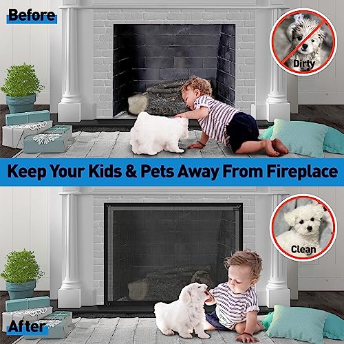 HOMWMPA Fireplace Screen, Mesh Fireplace Cover, Baby Proof to Prevent Baby and Pet Near Idle Fireplace, Fireplace Safe Mesh, 45" W x 34" H