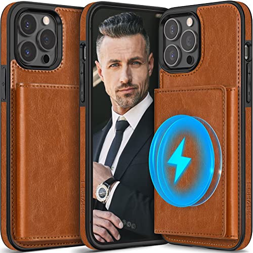 LOHASIC for iPhone 14 Pro Max Wallet Case, 6 Card Holder, Detachable Magnetic Back, Compatible with Mag-Safe, Vintage Leather Fancy Credit Slot Phone Cover for Men Women, 6.7 Inch, 5G, 2022 - Brown
