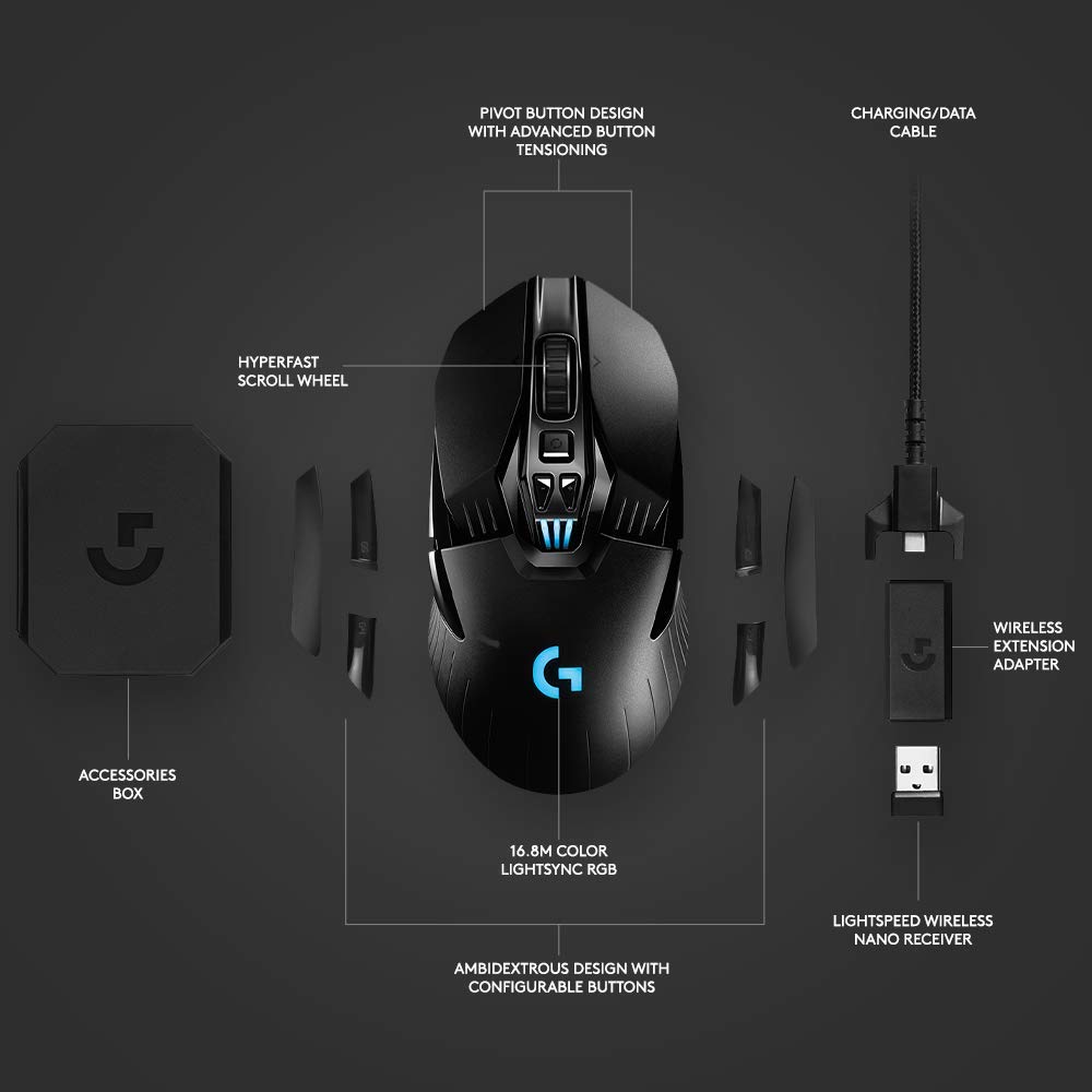 Logitech G935 Wireless DTS:X 7.1 Surround Sound LIGHTSYNC RGB PC Gaming Headset - Black/Blue and Logitech G903 Lightspeed Wireless Gaming Mouse