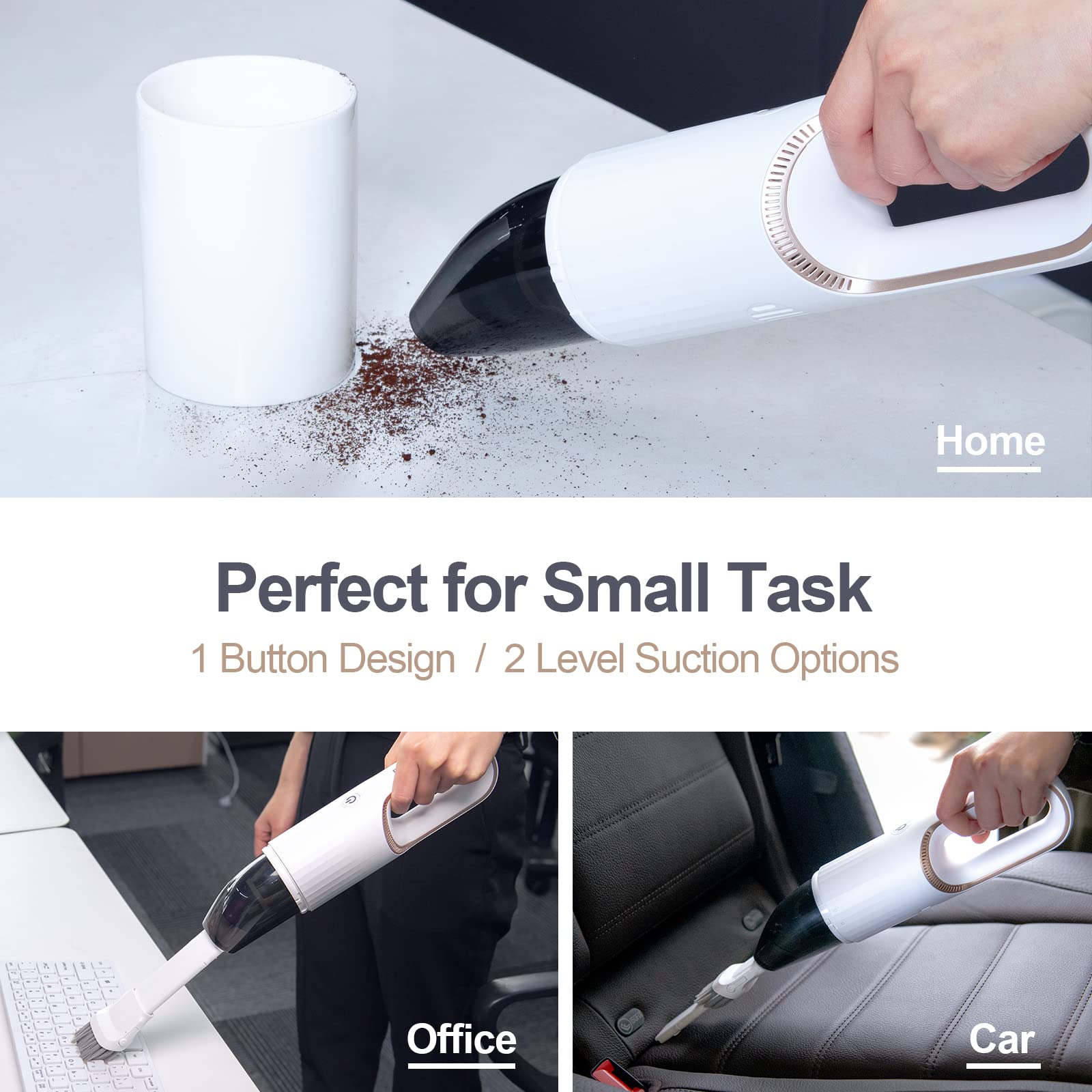 Photoncat Handheld Vacuum Cordless Car Vacuum Rechargeable Dust Busters Portable Small Hand Held Vacuuming White, Mini Vacuum Cleaner for Home, Office, Car, Pet Hair